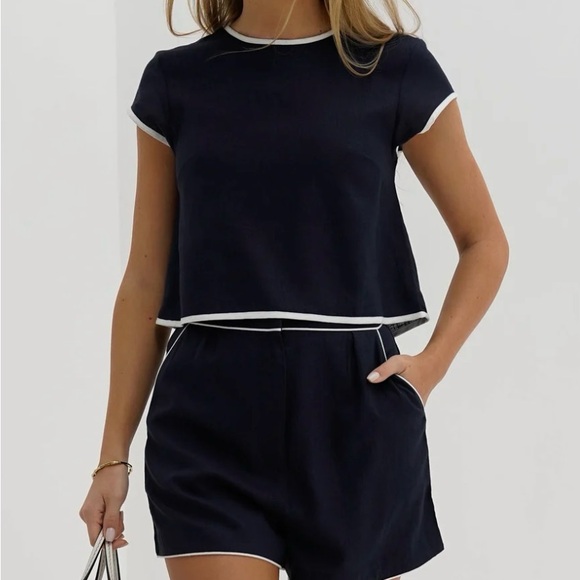 Shorts | Navy Blue Twopiece Set With White Trim | Poshmark